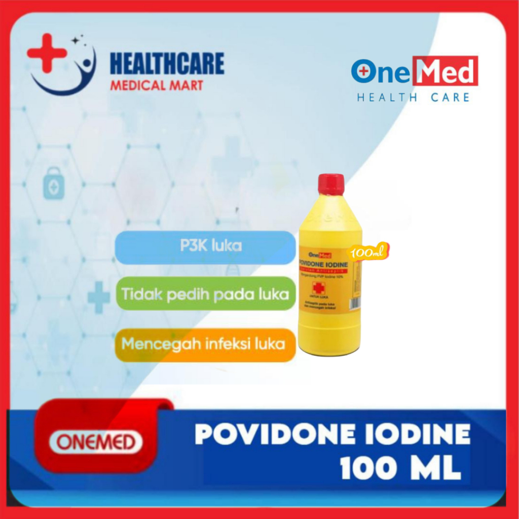 Jual Povidone iodine Onemed obat merah kemasan botol 100ml | Shopee ...