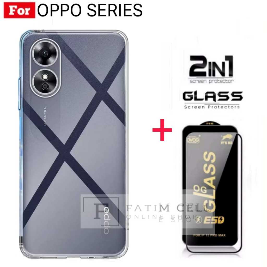 Jual Paket 2in1 Oppo A17 Case Clear + Tempered Glass Anti Static ...