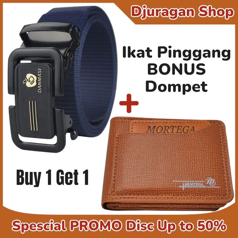 Jual PAKET Gesper Pria Rel Otomatis Nilon Plus Dompet Lipat Mortega ...