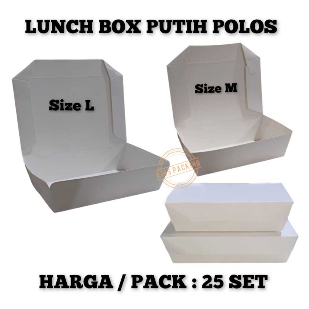 Jual Lunch Box Paper Putih Polos Ukuran M L Isi 25set / Dus Kemasan ...