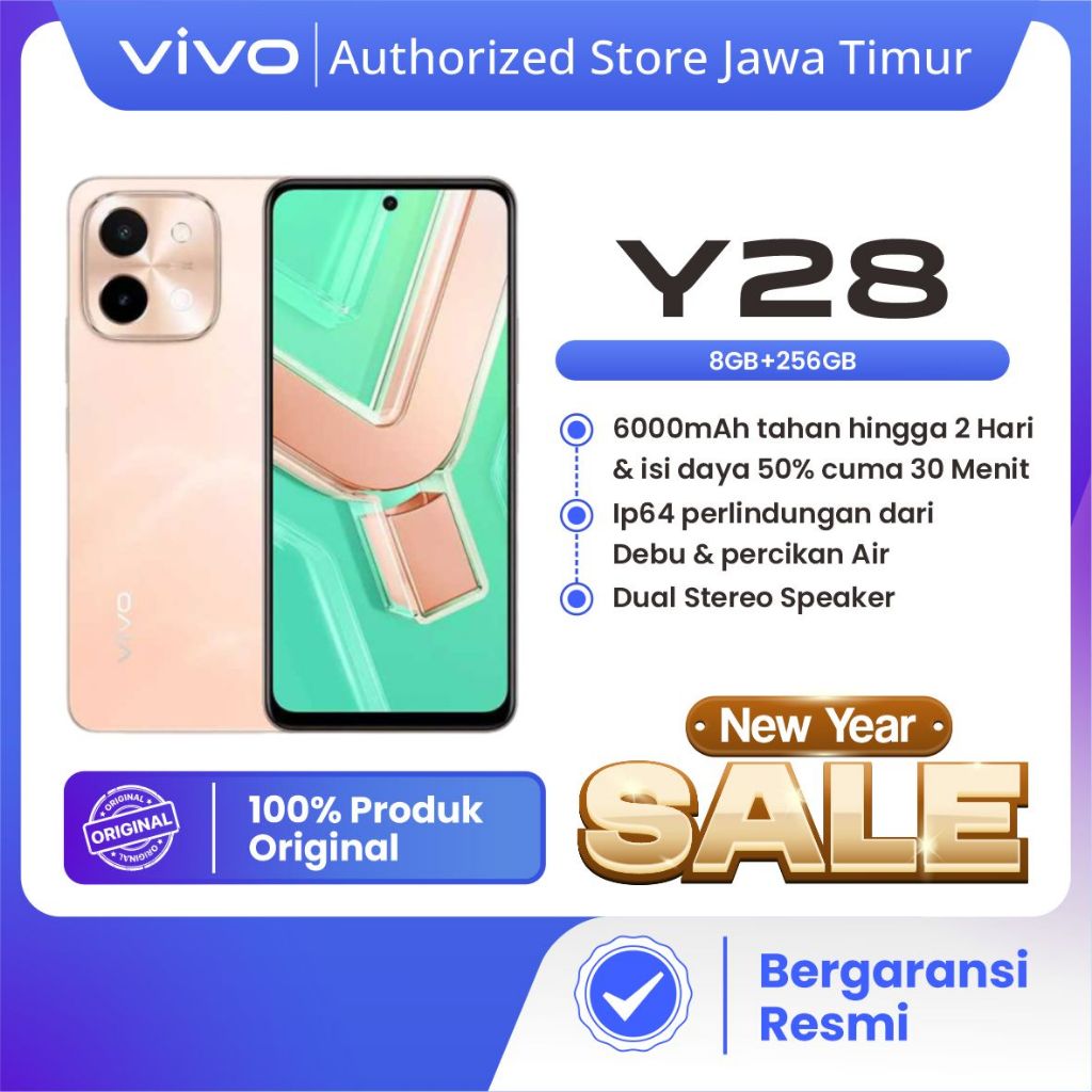 Jual Vivo Y28 (8/256) - Gleaming Orange - 44W FlashCharge+6000mAH, Dynamic Design, Dual Speaker ...