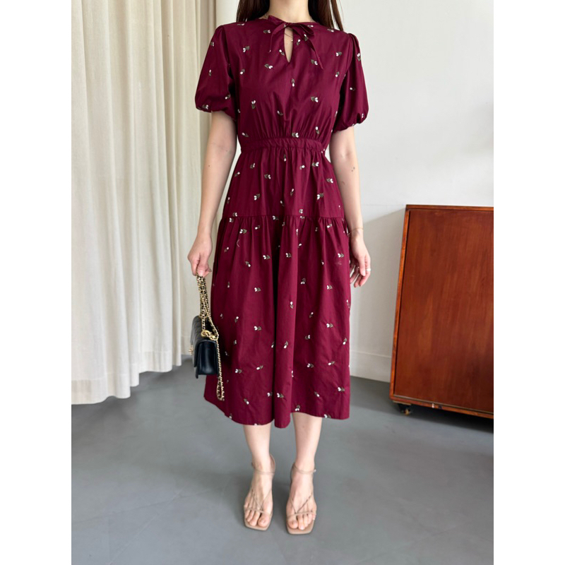 Jual EMMA DRESS IN MAROON – OUDRE | Midi Dress Wanita | Dress Panjang ...