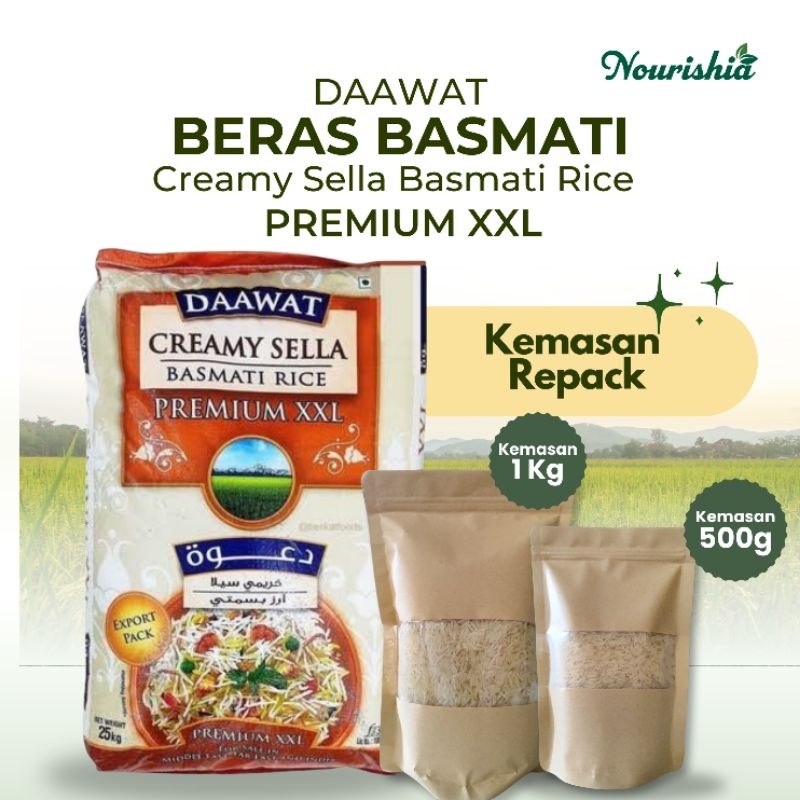 Jual Beras Basmati DAAWAT creamy sella Premium XXL Kemasan repack 1 kg dan 500 g | Shopee Indonesia