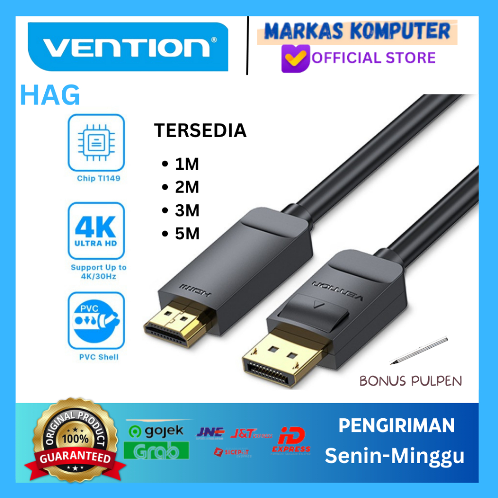 Jual Vention Kabel DisplayPort DP to HDMI 4K 30Hz Converter Cable HAG | Shopee Indonesia