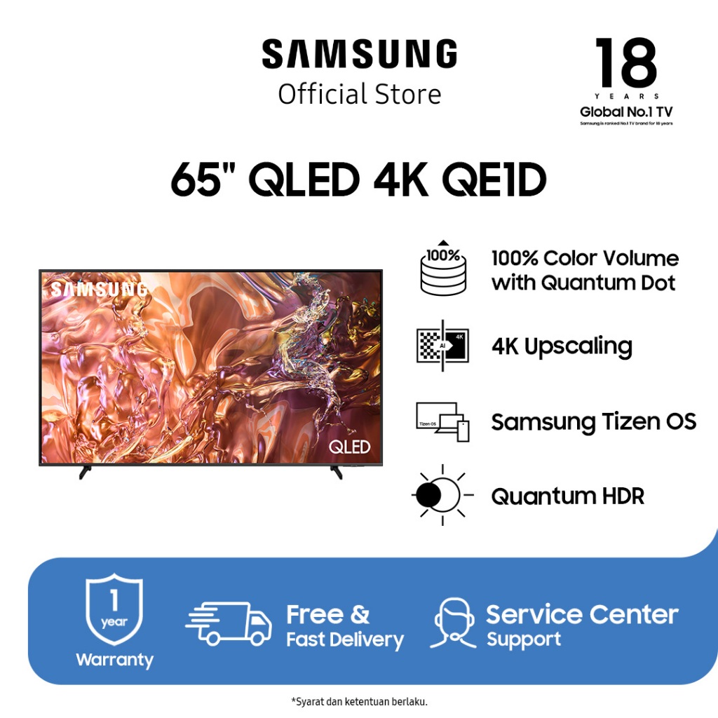 Jual Samsung 65" QLED 4K QE1D Smart TV | 100% Quantum HDR | AirSlim ...