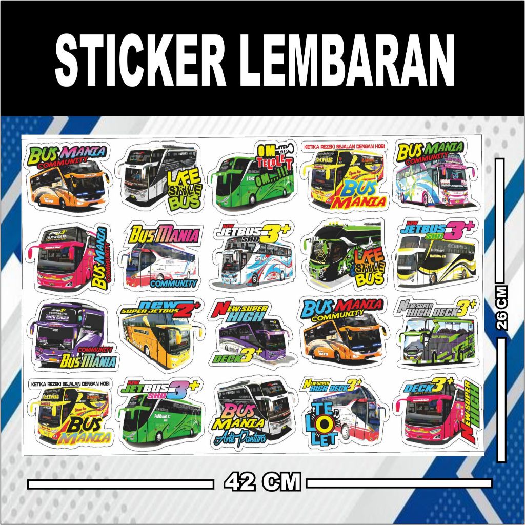 Jual Sticker Lembaran Gambar Bus Basuri isi 20 Pcs Gambar Bus Mania ...