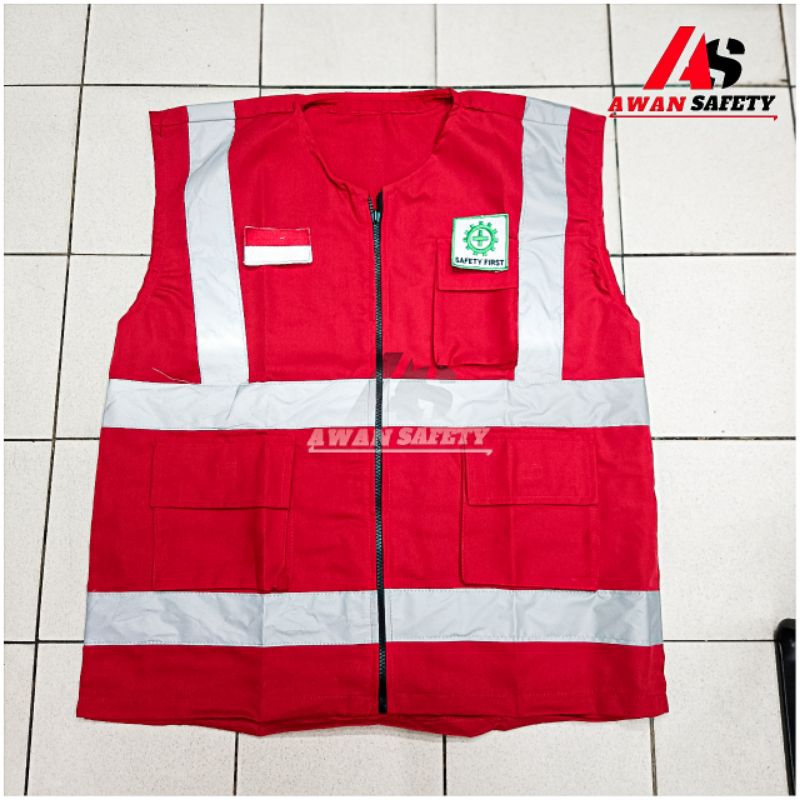 Jual ROMPI SAFETY HSE PROYEK K3 MERAH RESLETING BAHAN KAIN DRILL LOGO ...