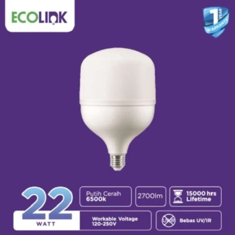 Jual Lampu Led Ecolink 22Watt Fitting E27 Warna Cool Day Light (Putih) Original SNI | Shopee ...