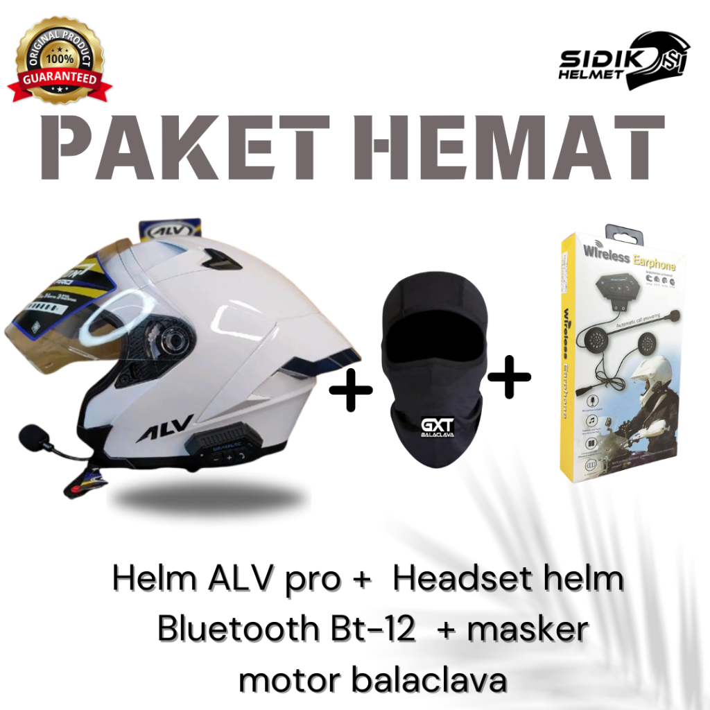 Jual PAKET GANTENG HELM ALV ULTRON PRO, HEADSET HELM BT-12 & MASKER ...