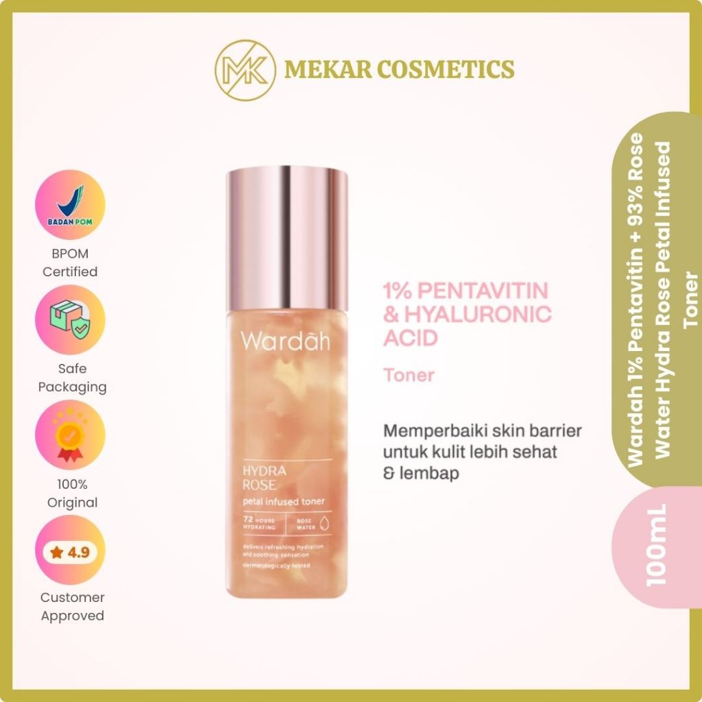 Jual Wardah 1% Pentavitin + 93% Rose Water Hydra Rose Petal Infused Toner 100 ml | Shopee Indonesia