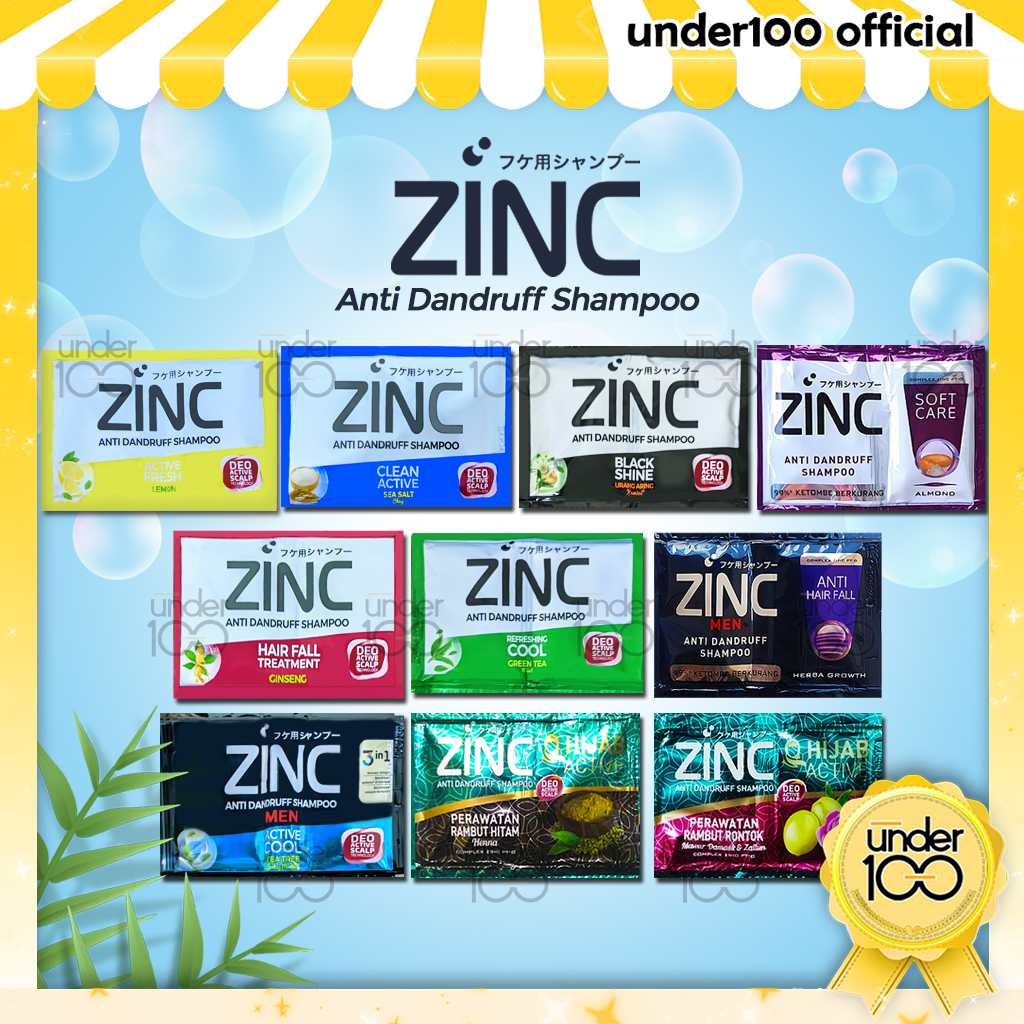 Jual Under100 Zinc Shampoo Sachet 1 renceng isi 12pcs 10ml | Clean ...