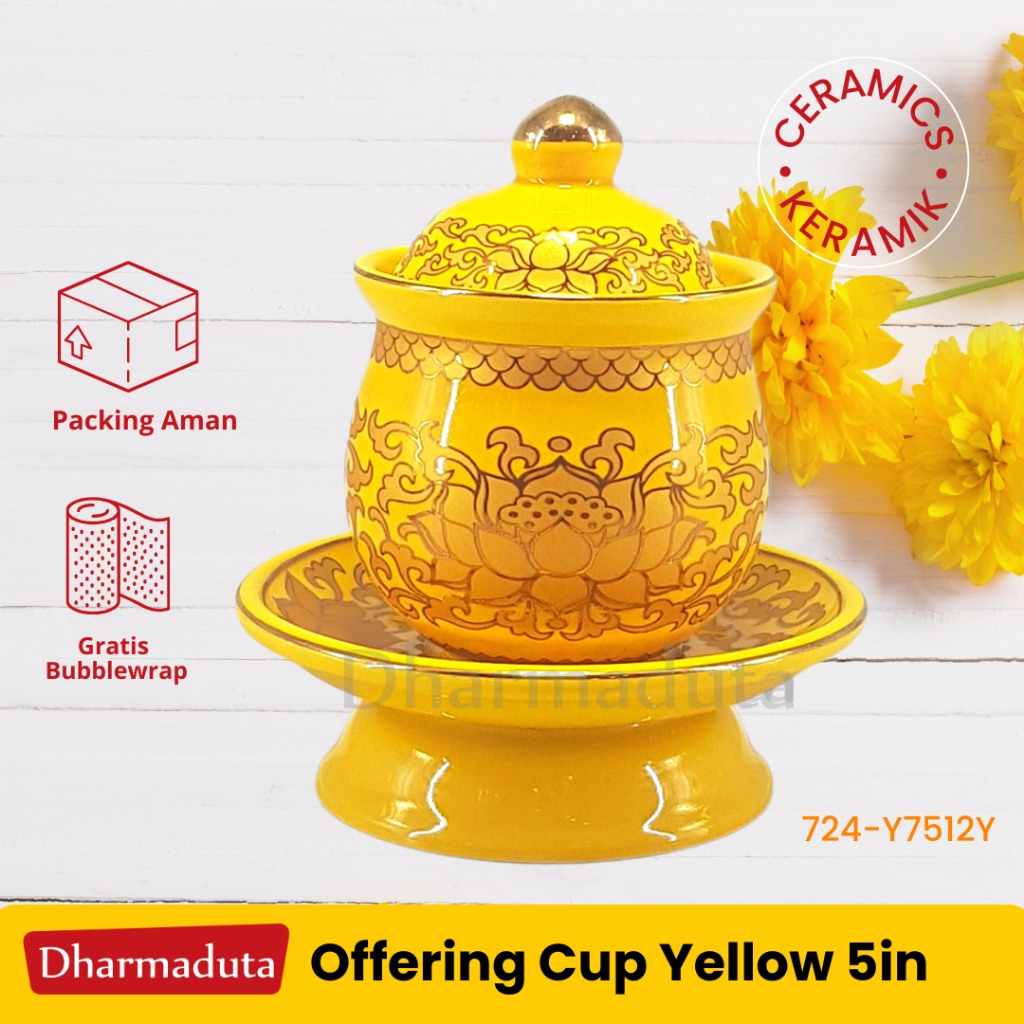 Jual Cangkir Gelas Puja Air Persembahan Kwan Im Guanyin Kuning Keramik ...
