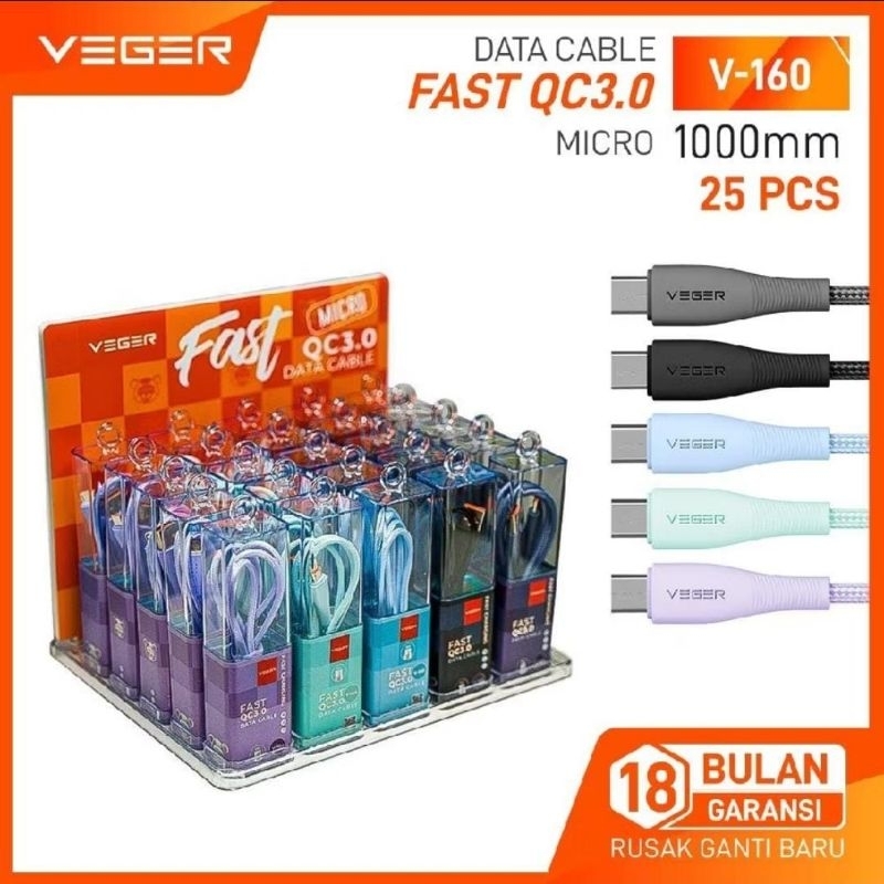 Jual VEGER Kabel Data V-160 MICRO USB 3.0A Original Panjang 100cm (1 ...