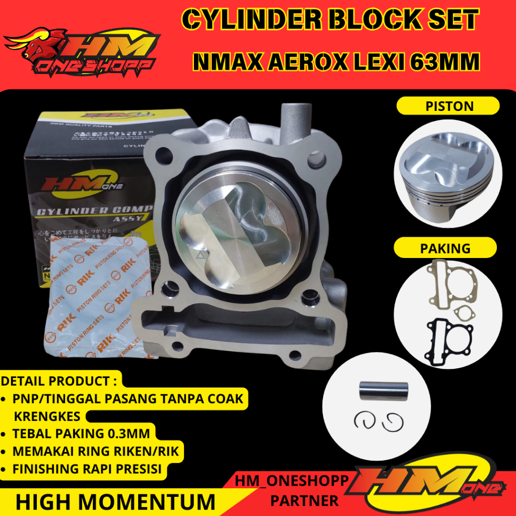 Jual blok seher bore up nmax aerox lexi 63mm ring HMone RIK piston casting iron ring paking dll ...