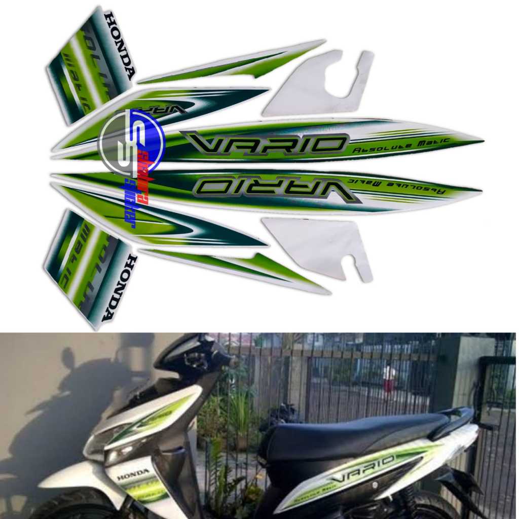 Jual STIKER STRIPING LIS LES POLET BODY MOTOR HONDA VARIO CW 110 KARBU 2008 PUTIH HIJAU FULLSET ...