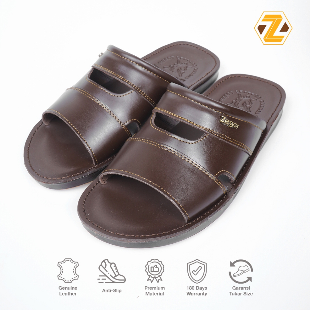 Jual ZEGER Sandal Kulit Pria Selop Kokop - TM 401 | Shopee Indonesia