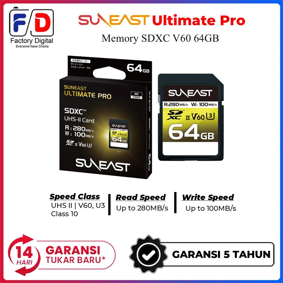 Jual SUNEAST SDXC V60 64GB UHS-II Card Memory Card Ultimate PRO V60 Series | Shopee Indonesia