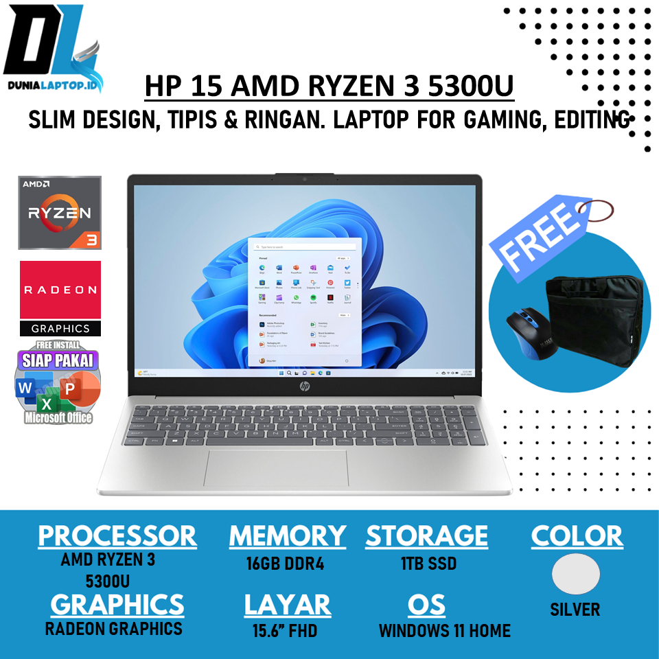 Jual PROMO Laptop Gaming HP 15 AMD Ryzen 3 5300U Ram 16GB 1TB SSD 15.6 ...