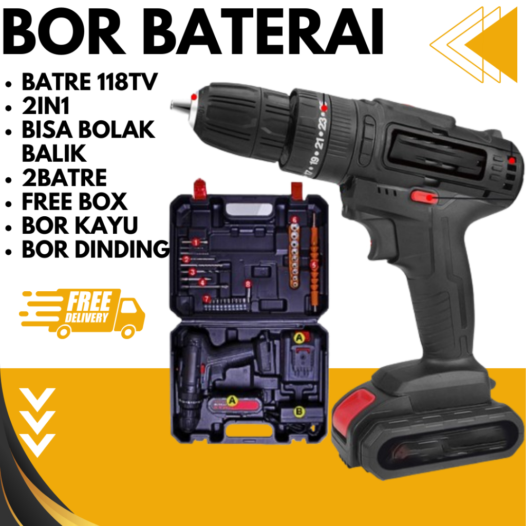 Jual Mesin Bor Tangan ELectric Tanpa Kabel Dual Batrai 188TV Alat ...