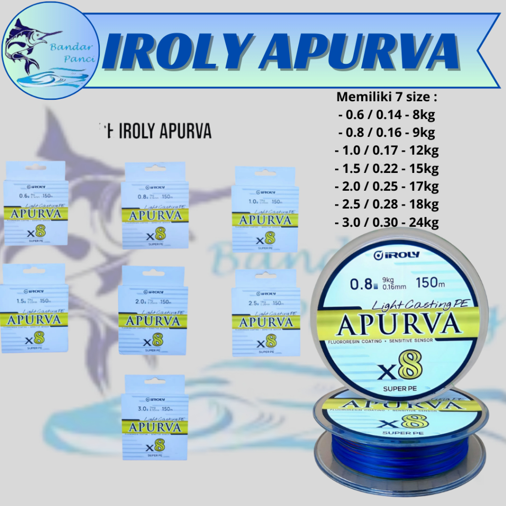 Jual Benang Pancing PE Iroly Apurva X 8 150 M Ukuran 0.6 - 3.0 Light ...