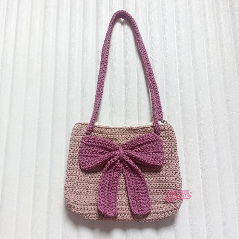 Jual Tas selempang rajut pita | korean bag crochet | coquette bag ...