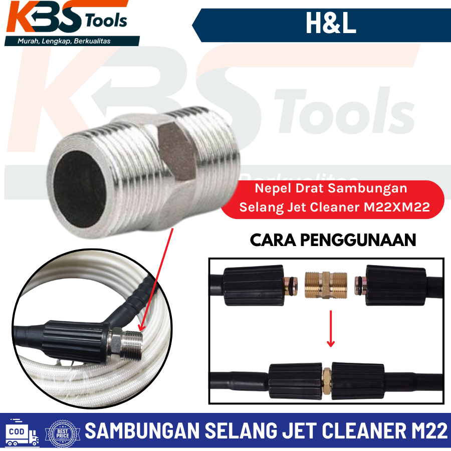 Jual Nepel Drat Sambungan Selang Jet Cleaner M22 H&L Konektor AntarSelang (Stainless) | Shopee ...