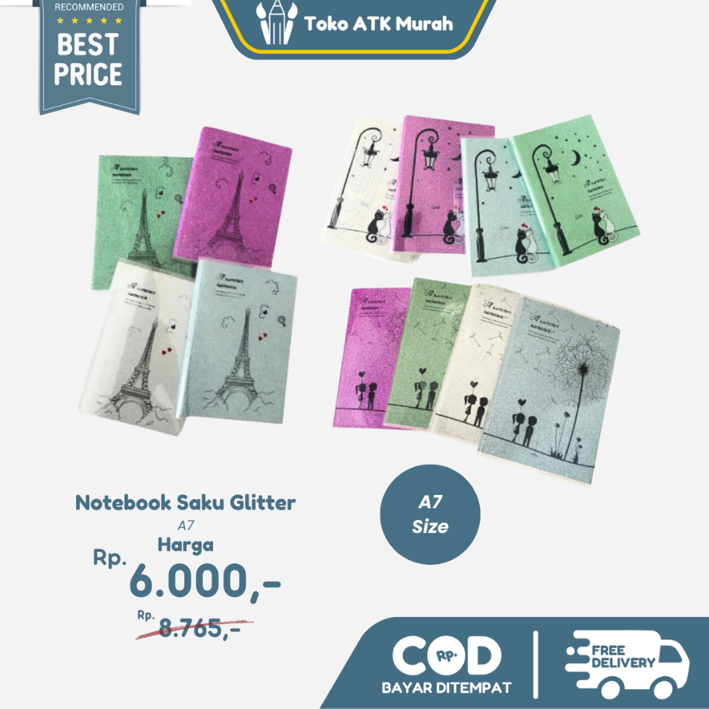 Jual Notebook Saku A7 Glitter Spiral Garis Paris Romance Cat | Shopee ...