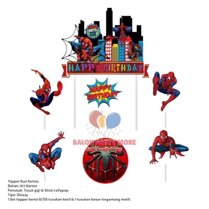 Jual (SET SPIDERMAN) TOPPER BAHAN ART PAPER KERTAS HIASAN BUKET/ CAKE ...