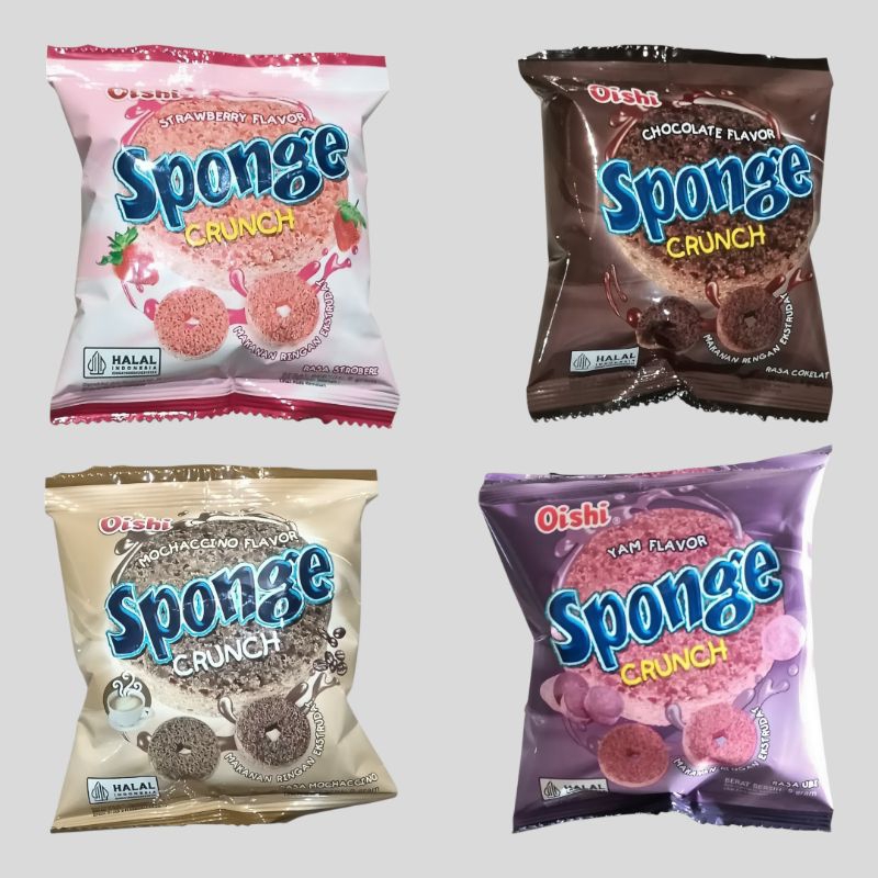 Jual Oishi Sponge Crunch Strawberry, Coklat, Ubi & Mochacino Snack 9gr ...