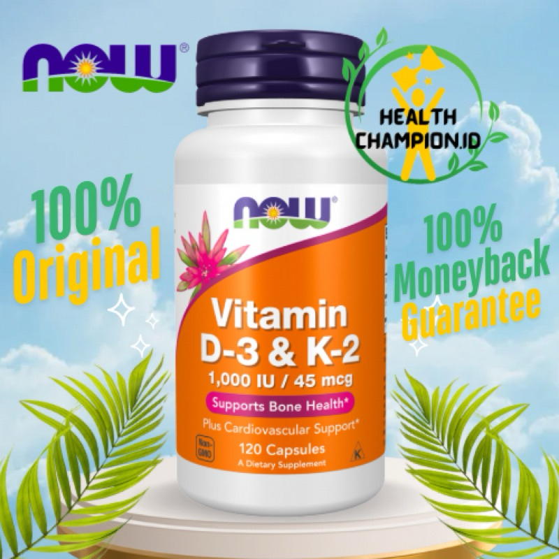 Jual NOW Foods Vitamin D3 K2 D-3 & K-2 1000 IU / 45 mcg 120 Capsules ...