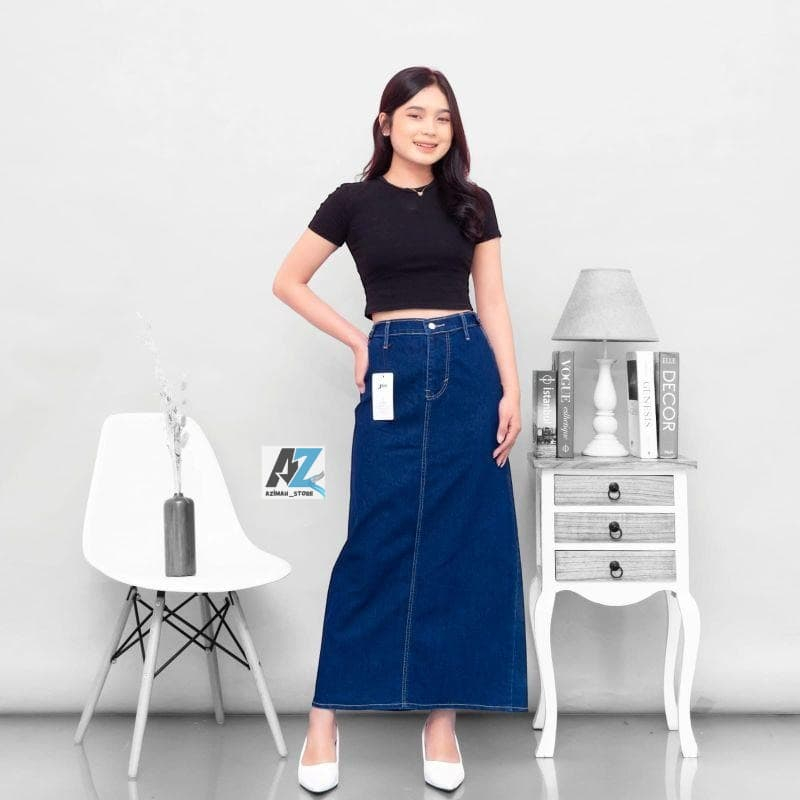 Jual Rok Jeans Highwaist Wanita, Korean Style Rok Jeans Span Panjang ...