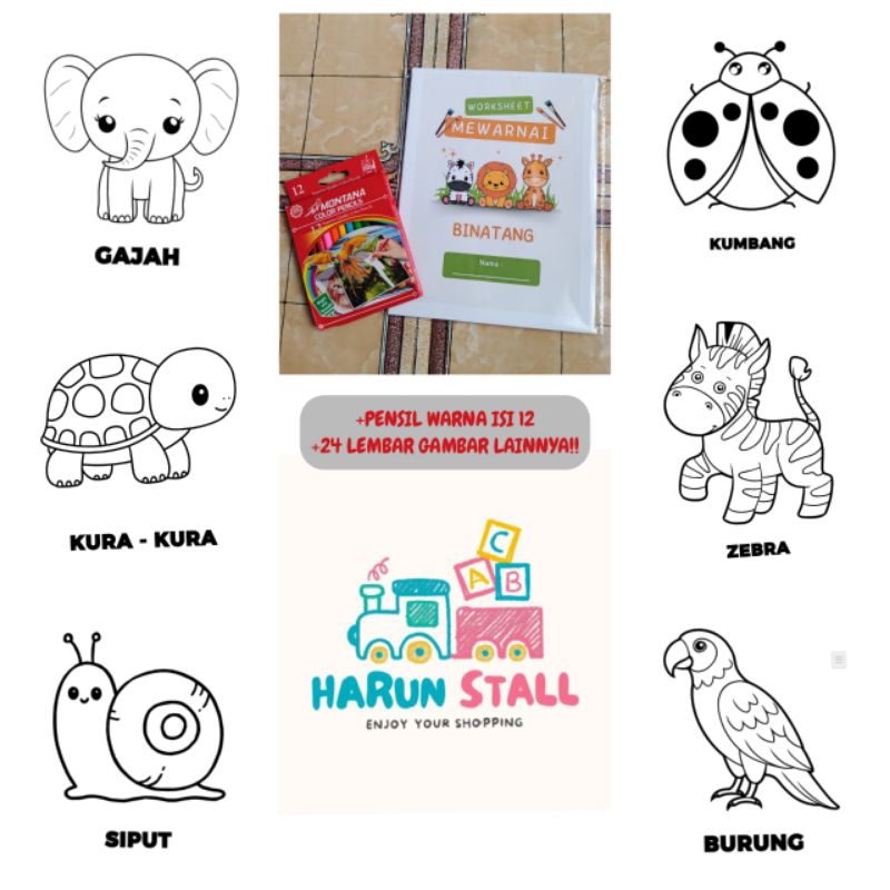 Jual Worksheet mewarnai [30 pcs A5 Free pensil warna] | Worksheet ...