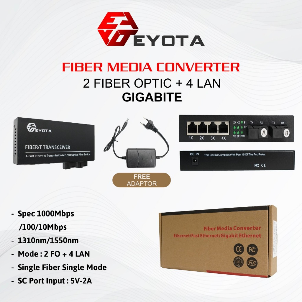 Jual Media Converter 2 FO 4 LAN 2 SC 2 RJ45 Gigabit 1000/100 Mbps Fiber Optic Device 2 FO 4LAN ...
