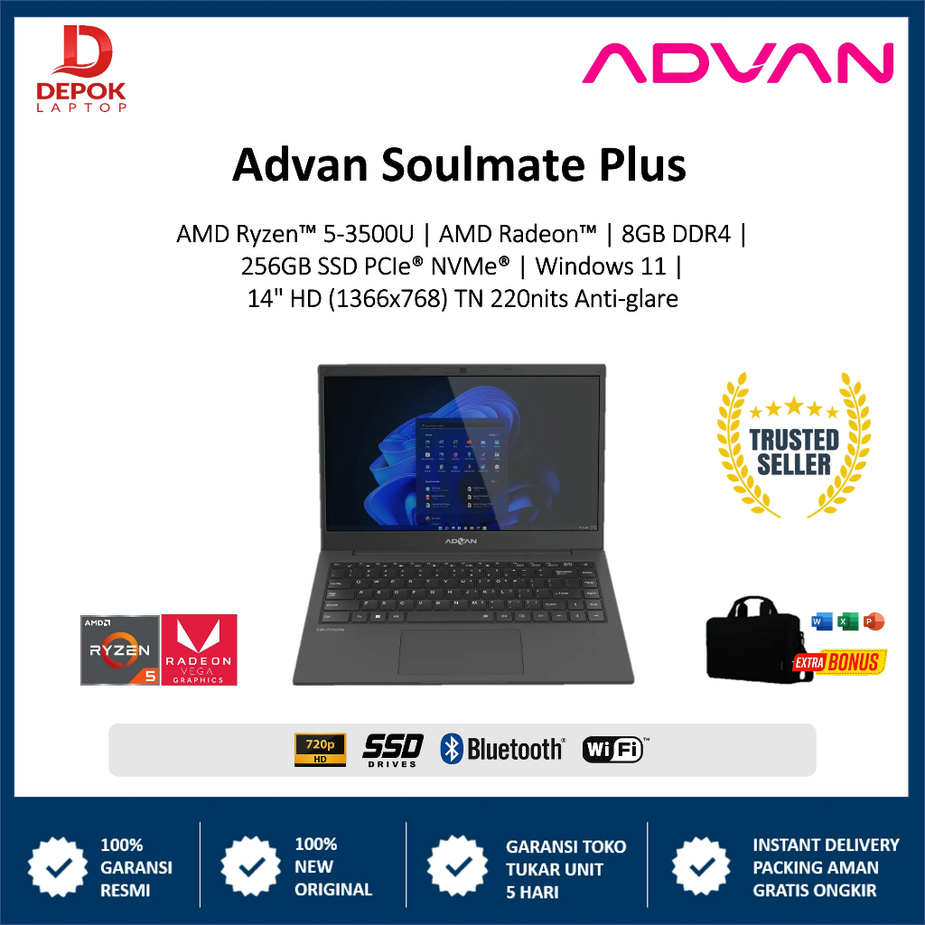 Jual Laptop Advan Soulmate Plus Ryzen 5 3500U 16GB 256GB SSD Windows 11 ...