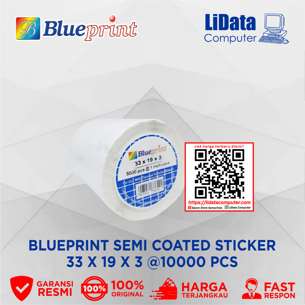 Jual Sticker label Barcode 33x19mm 3 Line Semi Coated BLUEPRINT isi ...