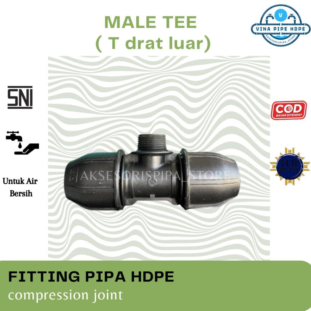 Jual male tee hdpe atau T hdpe drat luar ukuran 63mm x 2 inch | Shopee ...