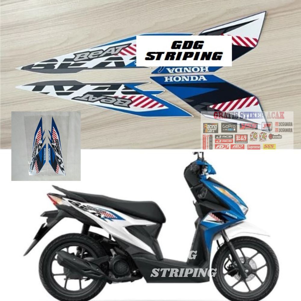 Jual Striping Stiker Motor Honda Beat Cbs 2023 Biru Putih Murah ...