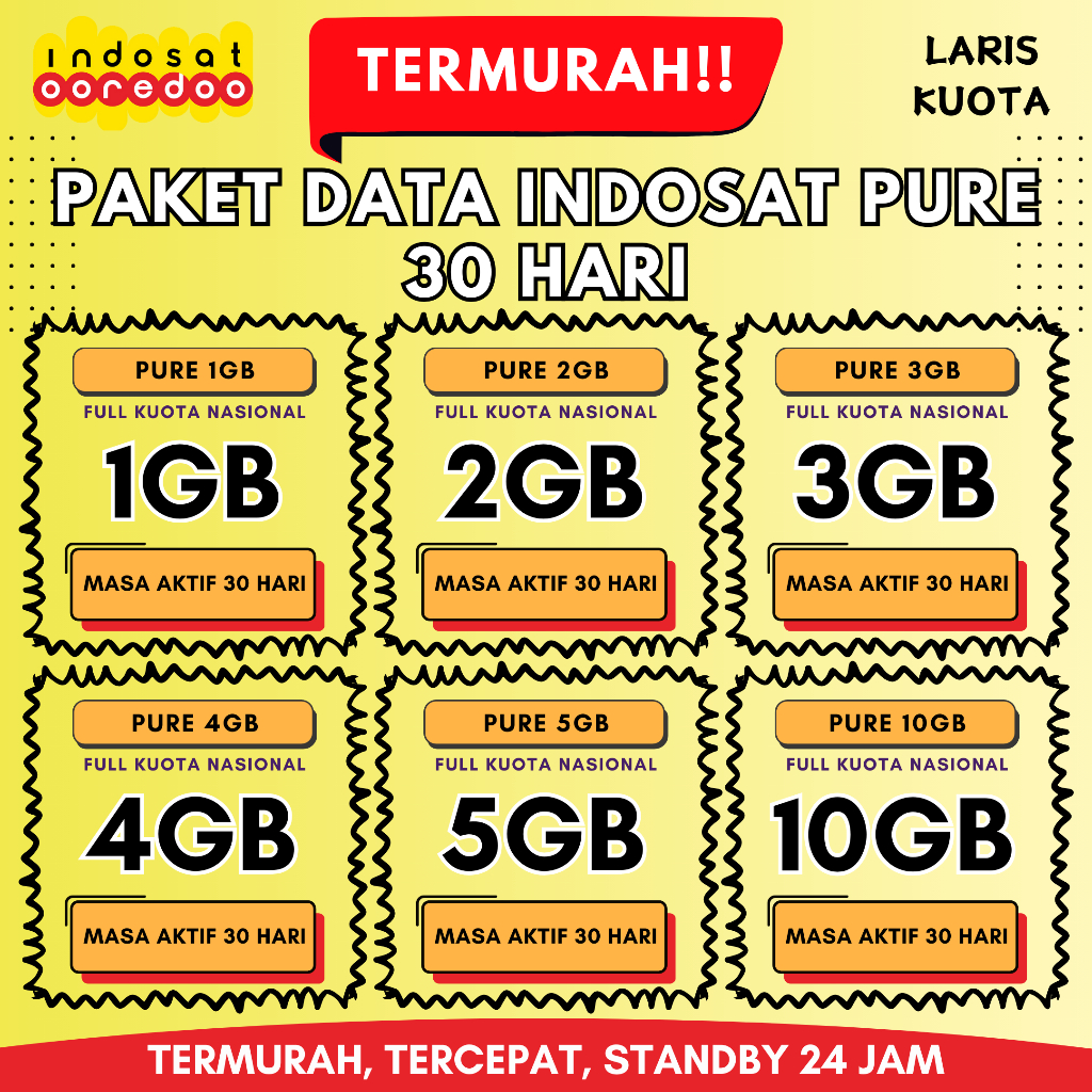 Jual Paket Data Kuota Indosat Pure Bulanan 30 Hari Termurah Kualitas ...