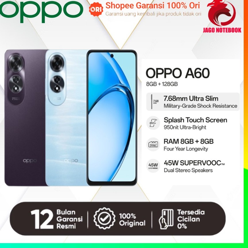Jual OPPO A60 8GB 128GB GARANSI RESMI SEINDONESIA (BOX CHA+CAS+SCR ...
