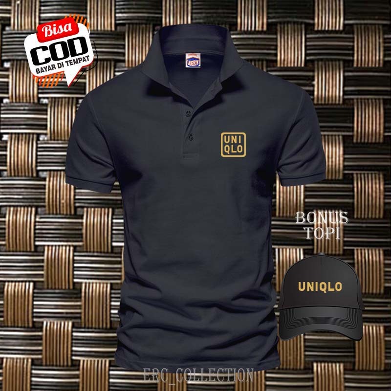 Jual COD T-shrit POLO kerah UniQlo Bonus Topi Blog Text Kiri Gold Kaos Kerah Dewasa Shirt / Kaos ...