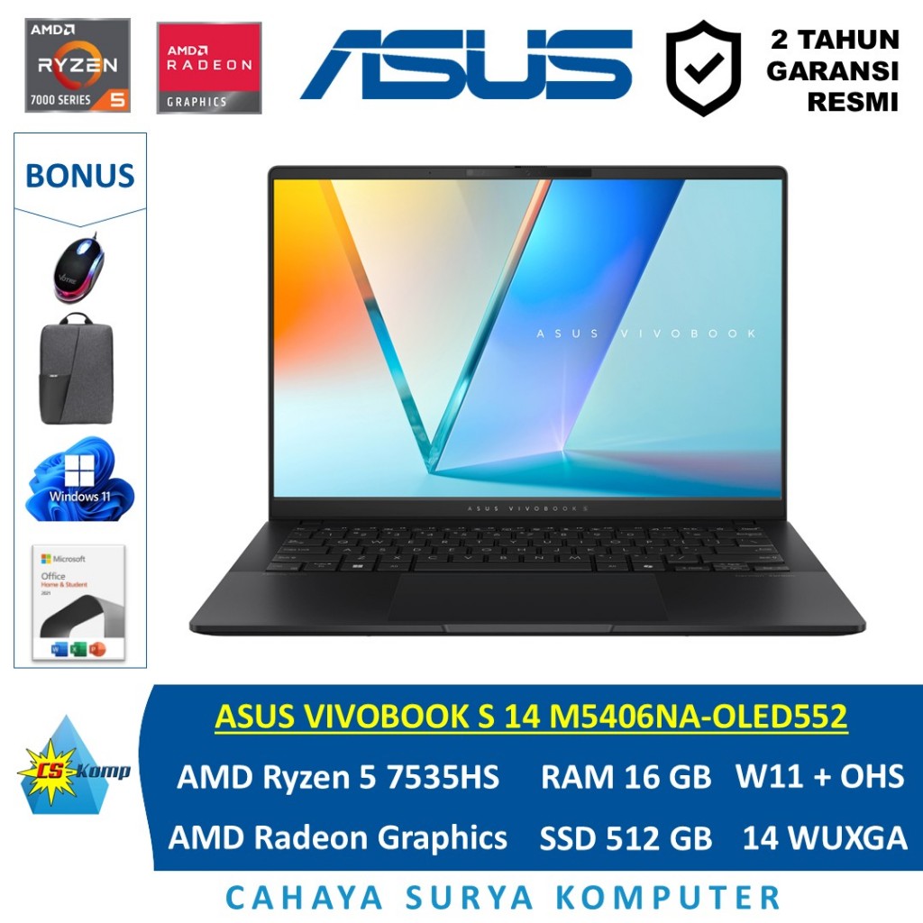 Jual ASUS Vivobook S14 M5406NA-OLED552 AMD Ryzen 5 7535HS AMD Radeon ...