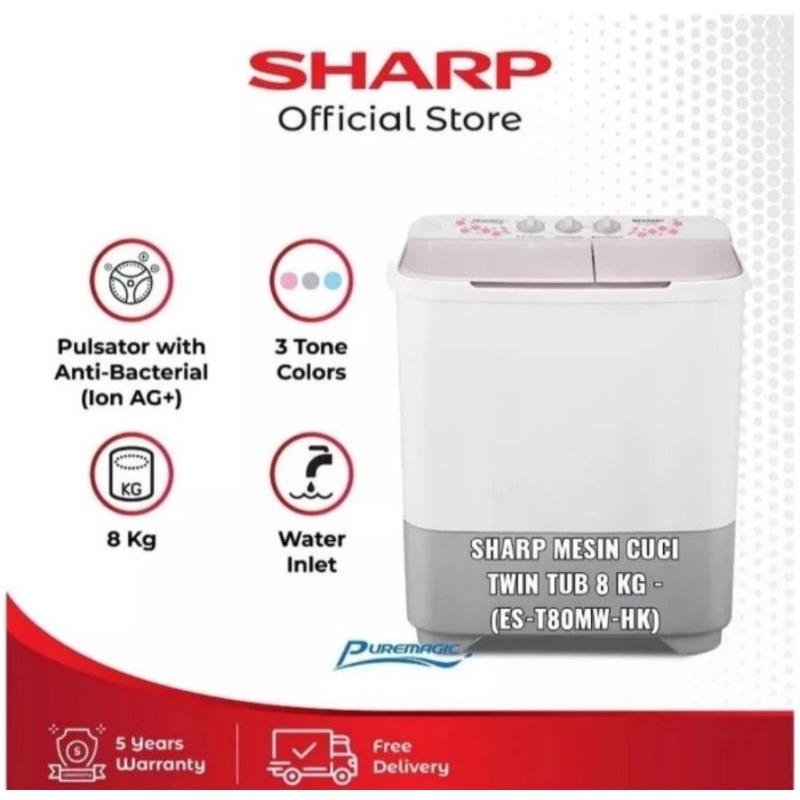Jual MESIN CUCI SHARP 8KG TYPE 80MW MESIN CUCI 2 TABUNG SHARP 8 KG | Shopee Indonesia