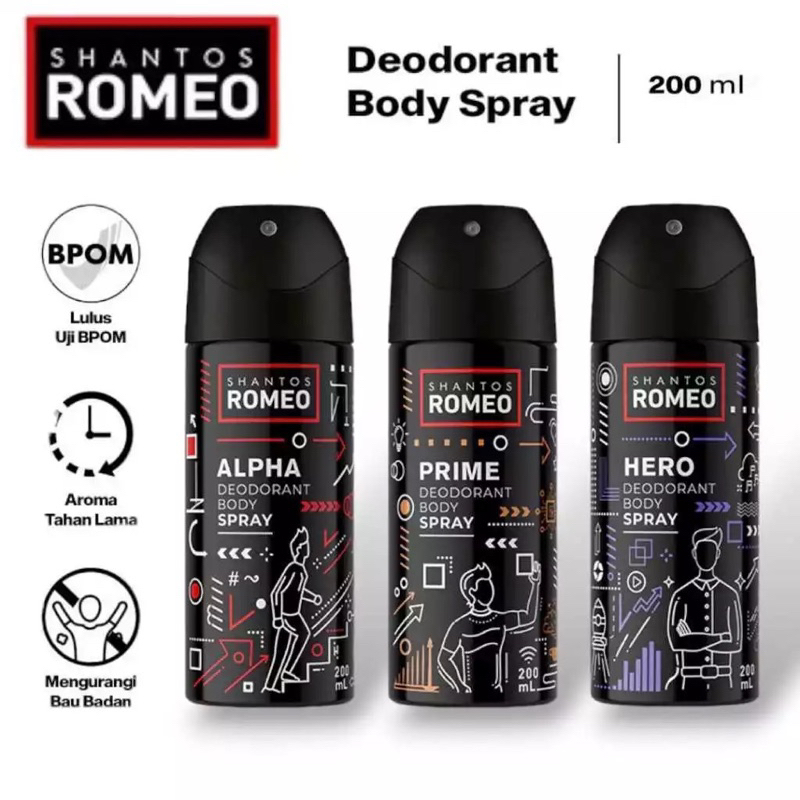 Jual Shantos Romeo Deodorant spray | parfum deodorant pria 200ml ...