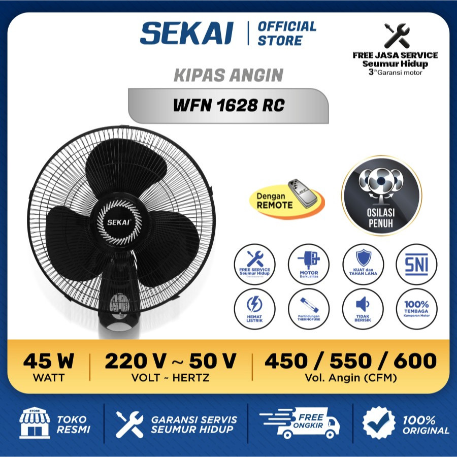 Jual SEKAI Kipas Angin Dinding Remote Wall Fan 16 Inch - WFN 1628 | Shopee Indonesia