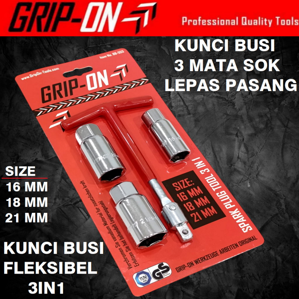 Jual Kunci Busi 3 Mata Sok Lepas Pasang Spark Plug 3IN1 GRIP-ON Kunci ...