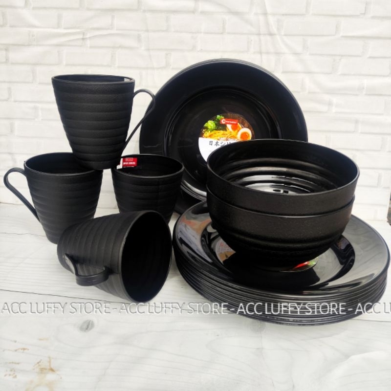 Jual SATU SET ISI 1 LUSIN (4 Piring+ 4 Mangkok+ 4 Gelas) Piring Ramen ...