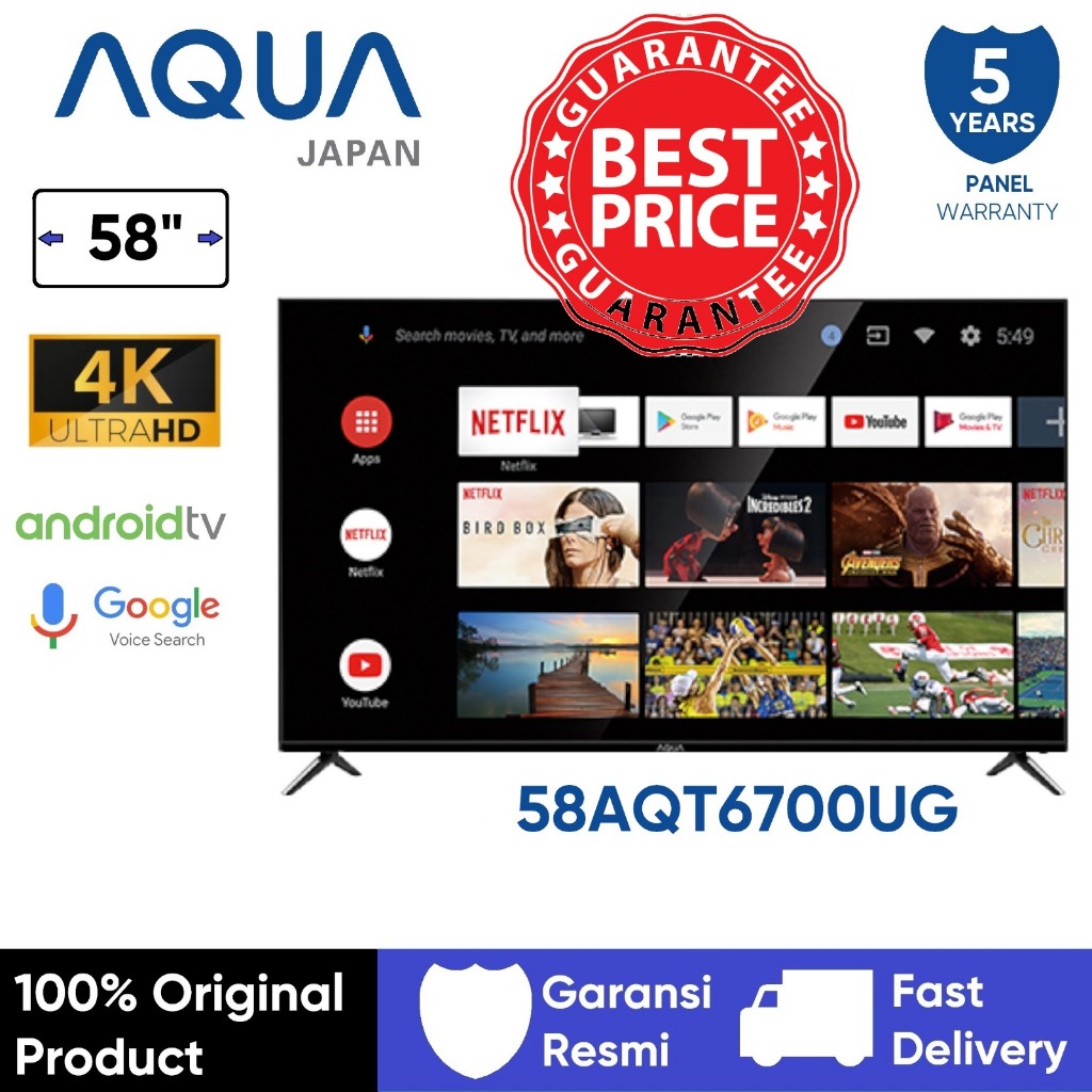 Jual LED TV AQUA Android Smart TV LE58AQT6700UG 58 inch AQUA TV Led ...