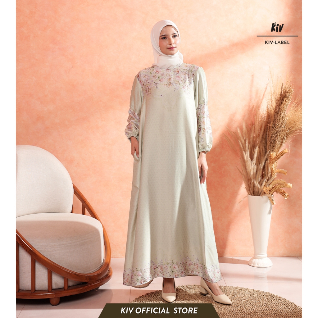 Jual KIV LABEL Gamis Dewasa Silk Motif Bunga Dusty Pink Black Milo Sage GMPKL 1023 GMPKL 1924 ...