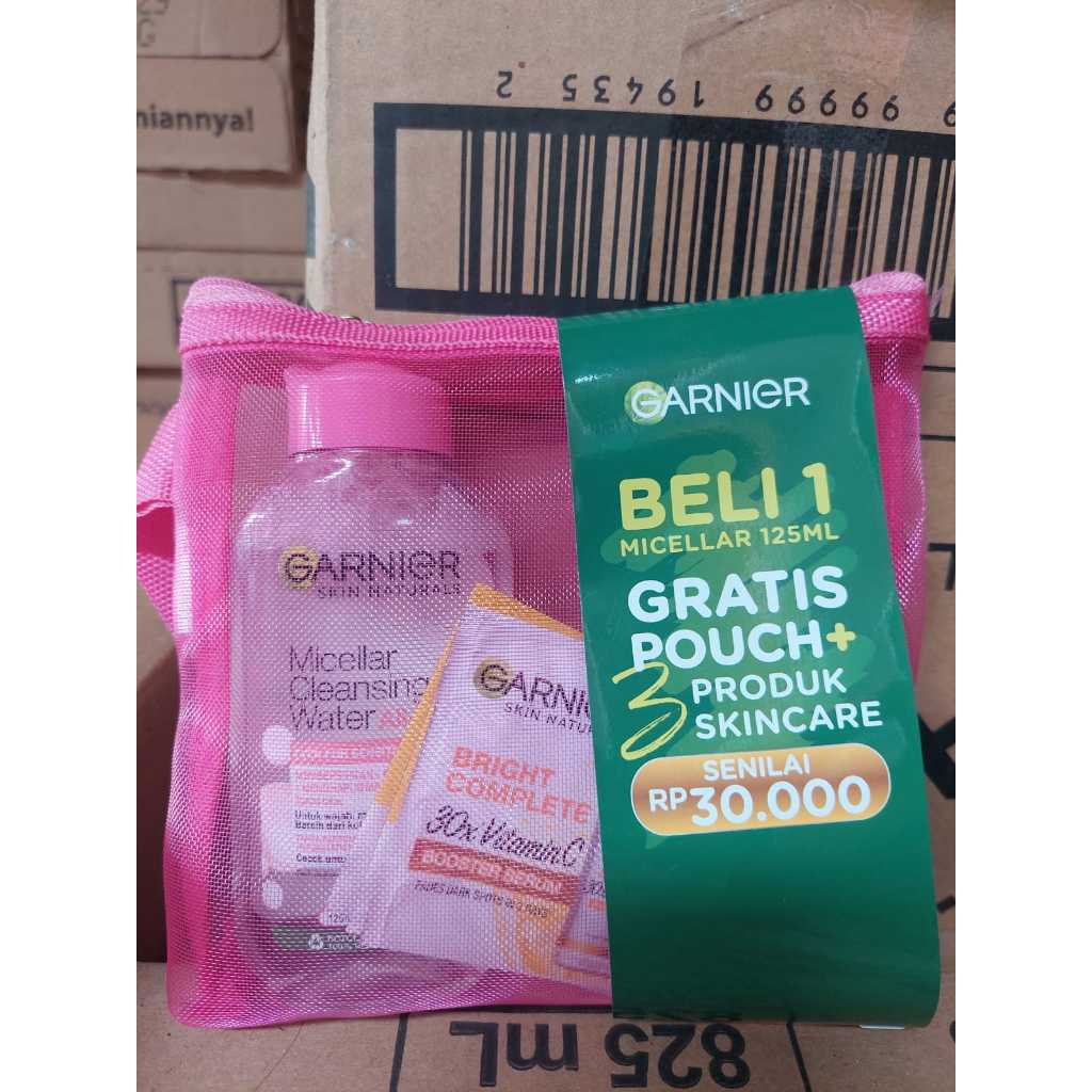 Jual GARNIER micellar water 125ml FREE POUCH + 3Produk skincare ( pink ...