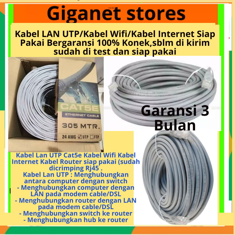 Jual Kabel LAN UTP Cat5e Kabel Parallel wifi Kabel Ethernet 5m 10m 15m 20m 25m 30m 35m Siap ...